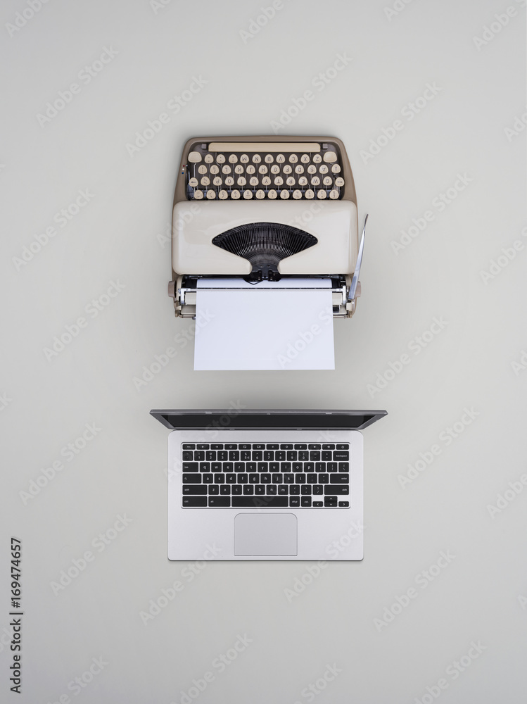 Computer and typewriter Stock Photo | Adobe Stock