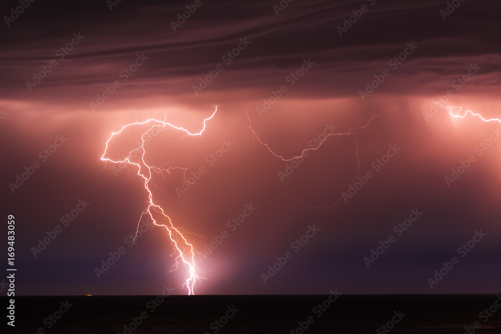 Nature lightning bolt at night thunder storm Stock Photo | Adobe Stock