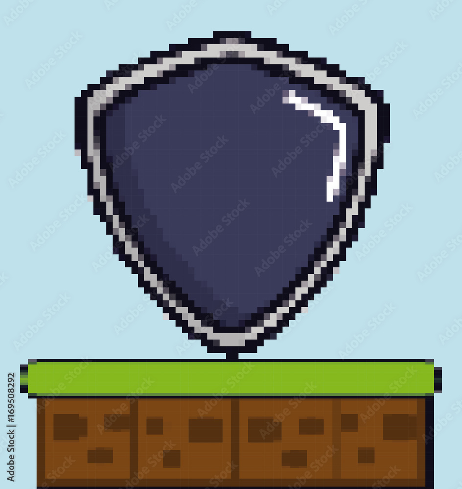 shield game pixel figure over blue background colorful design vector ...