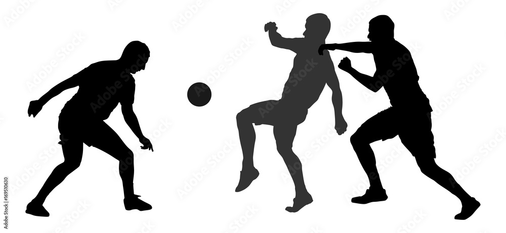 Isolated poses of soccer players in duel vector silhouettes on white ...