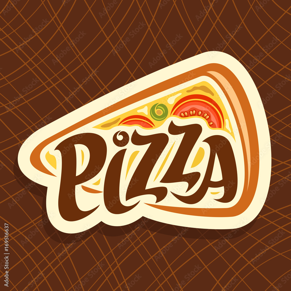 Vector poster for Pizza: label with isolated piece of italian pizza ...