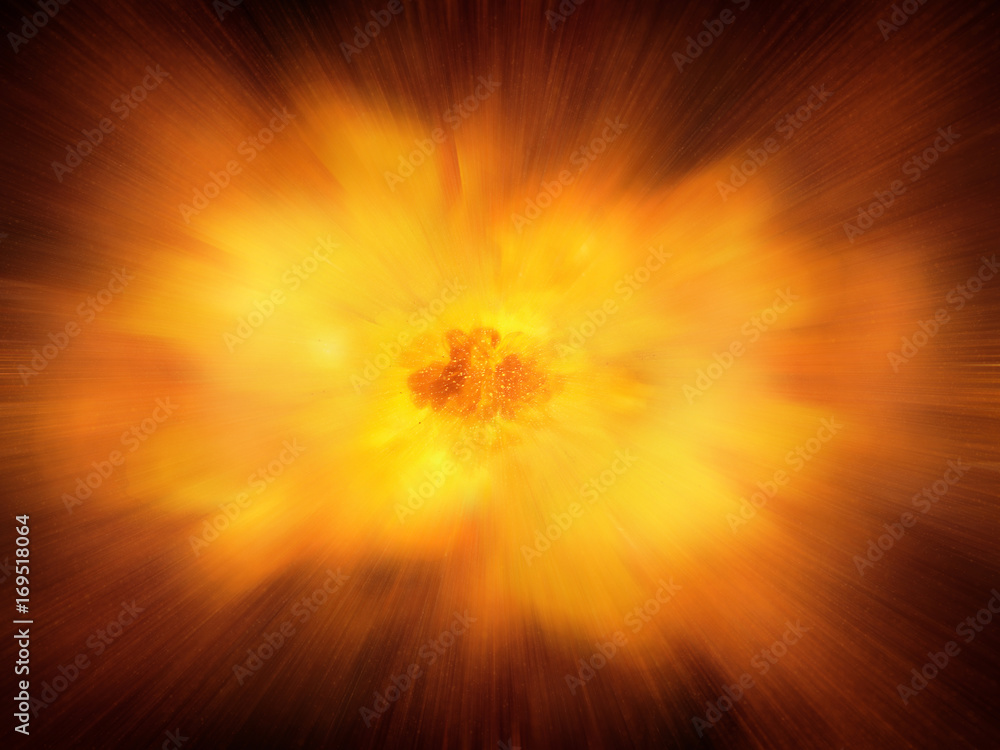 Huge realistic hot dynamic explosion, orange color with sparks and hot ...