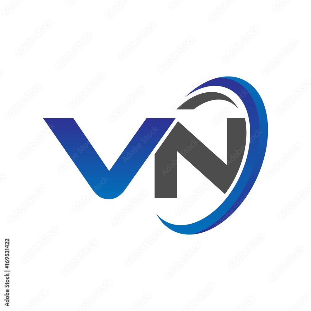 vector initial logo letters vn with circle swoosh blue gray Stock ...