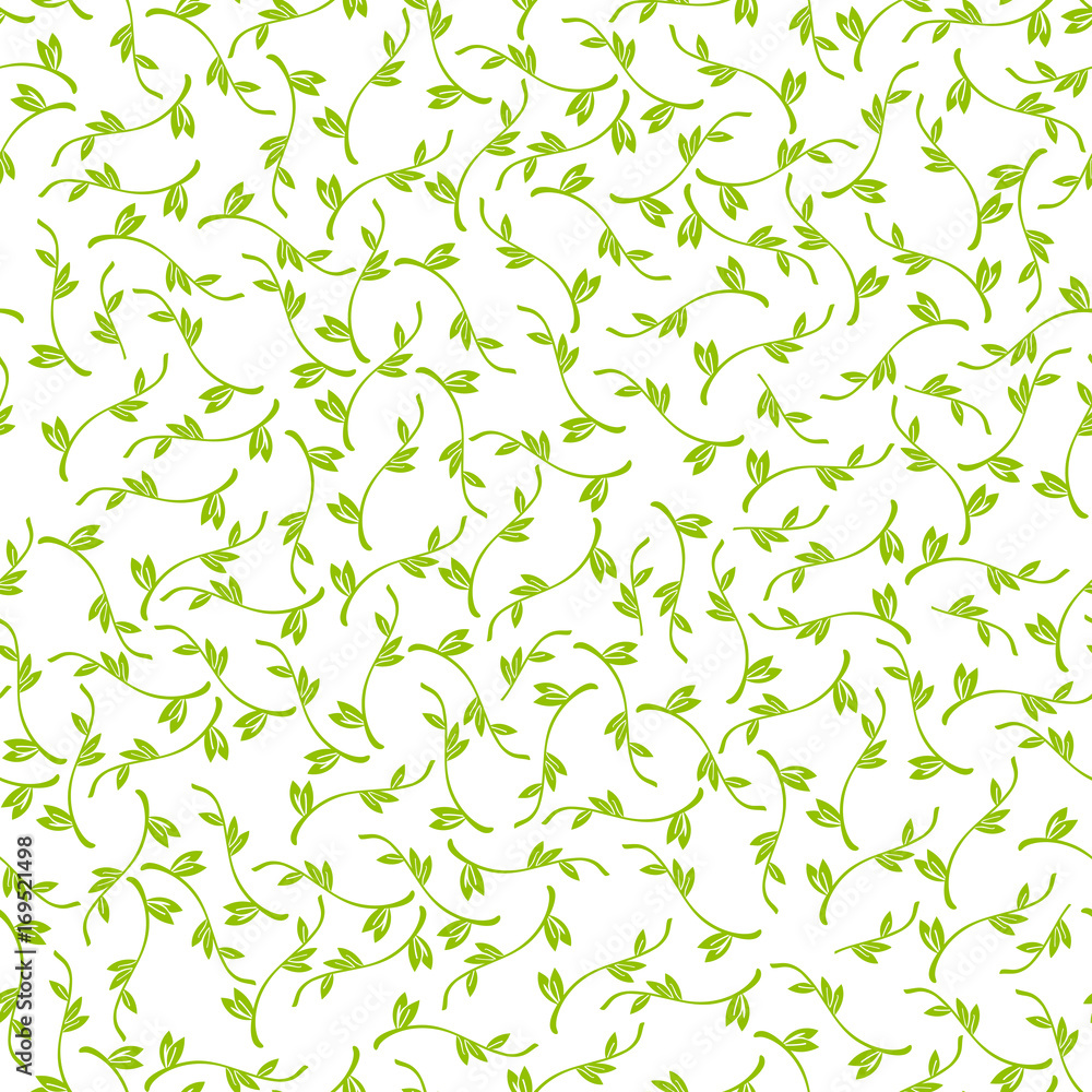 Fresh spring branches with small leaves. Abstract vector seamless ...