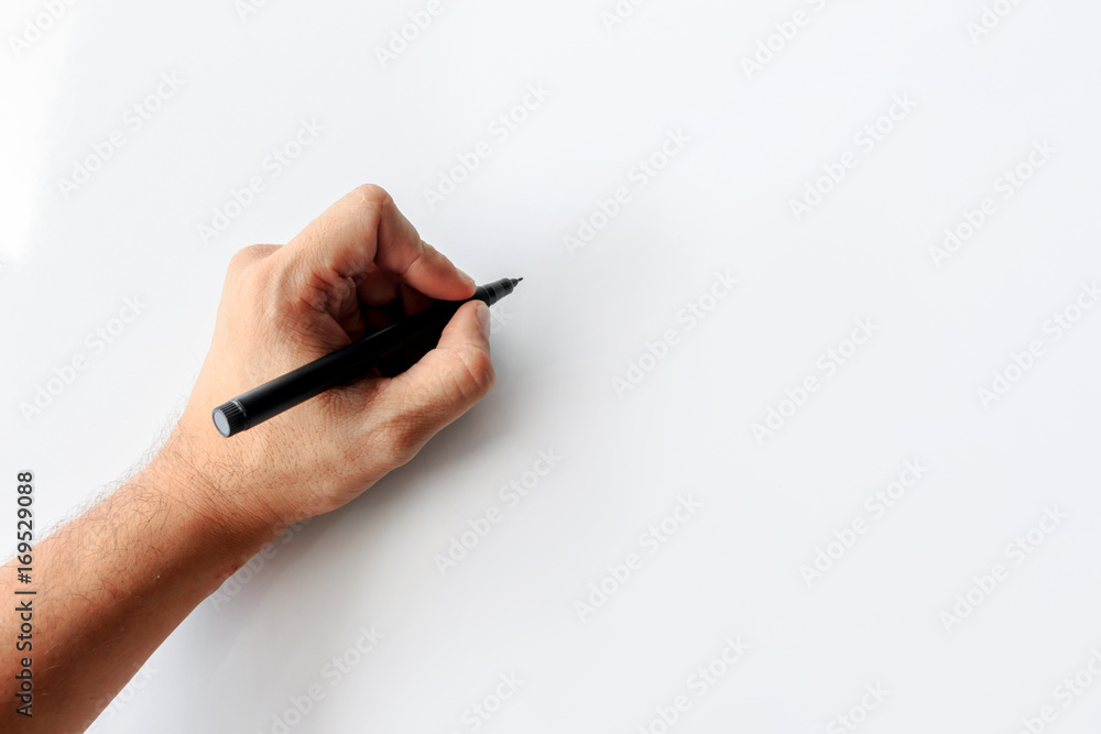 hand of man writing on white background. over light Stock Photo | Adobe ...
