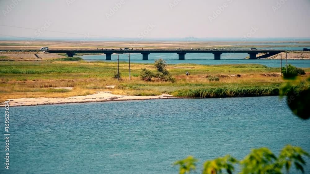 Bridge over Henichesk Strait also known as Tonkyi Strait, Ukraine ...