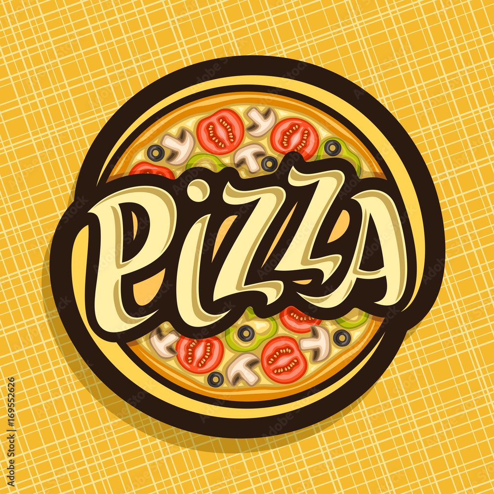 Vector poster for Pizza: label with whole italian vegetarian pizza top ...