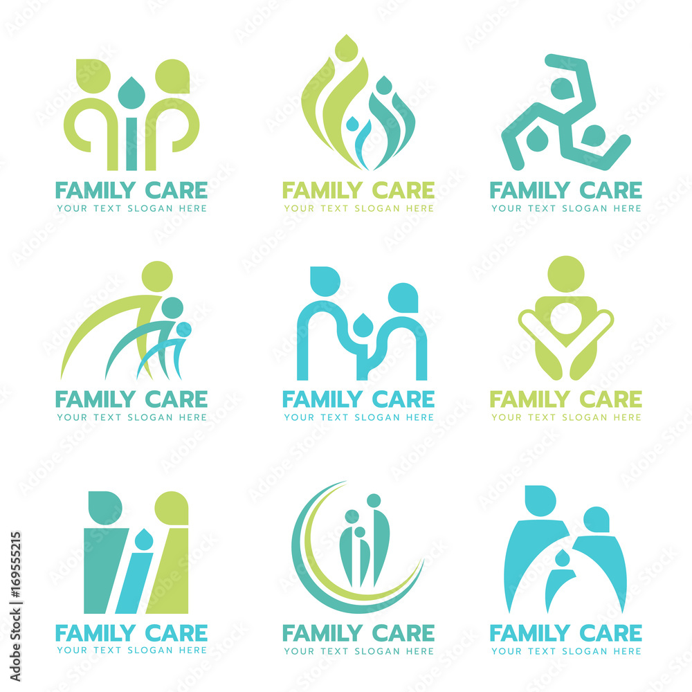 Green blue family care logo sign vector set design Stock-Vektorgrafik ...