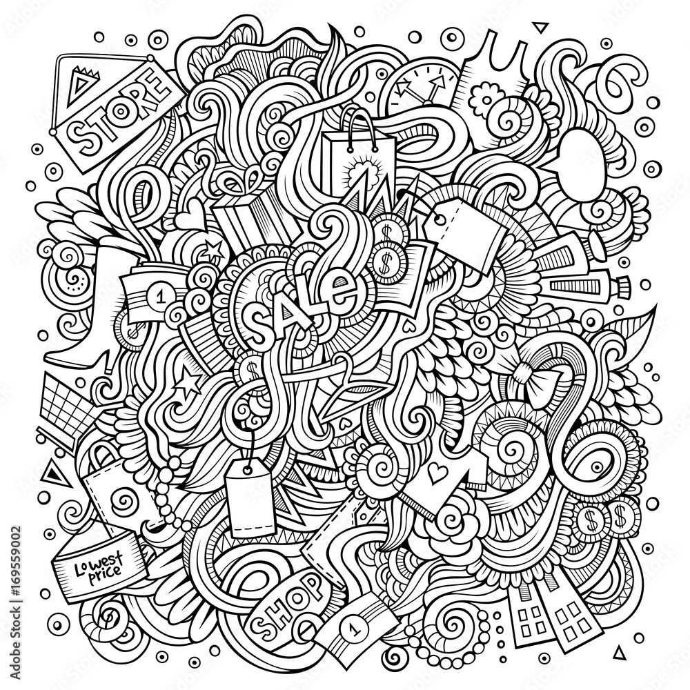 Cartoon cute doodles hand drawn Shopping illustration Stock Vector ...