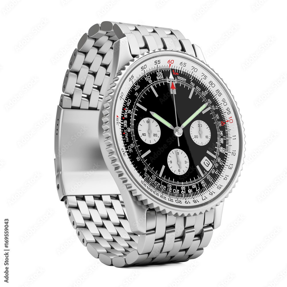 Luxury Classic Analog Men's Wrist Silver Watch. 3d Rendering Stock ...
