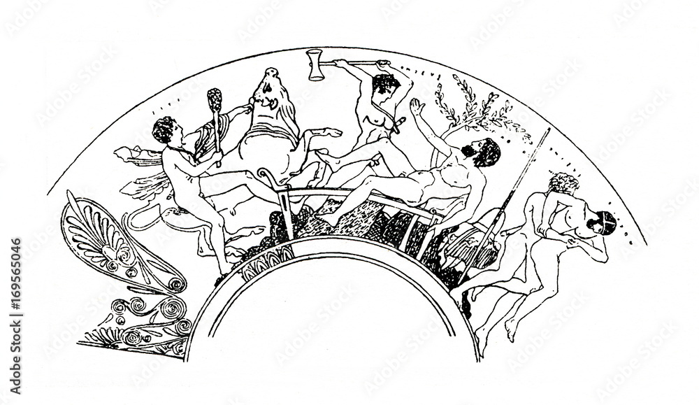 Labours of Theseus (from left): capturing the Marathonian Bull, cutting ...