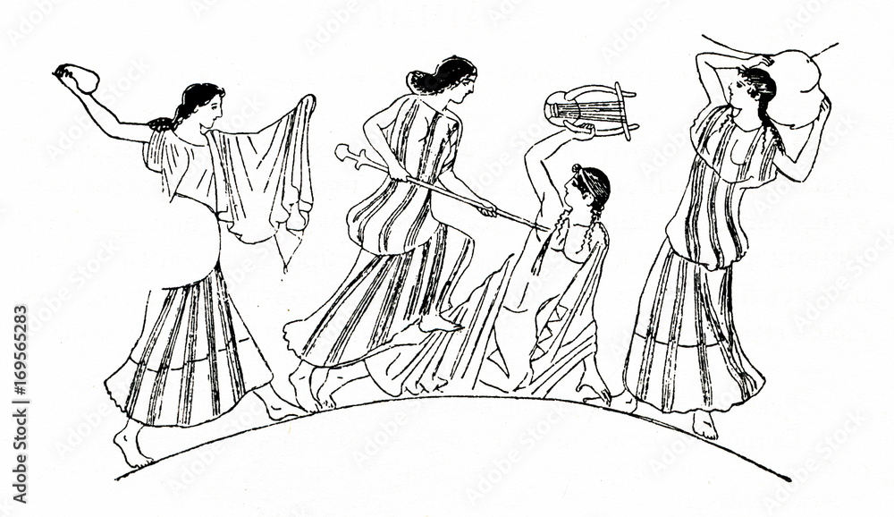 Orpheus torn to pieces by Maenads Stock Illustration | Adobe Stock