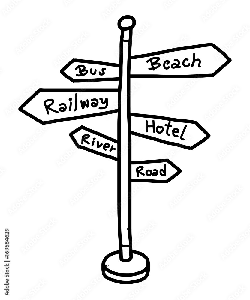 road sign / cartoon vector and illustration, black and white, hand ...