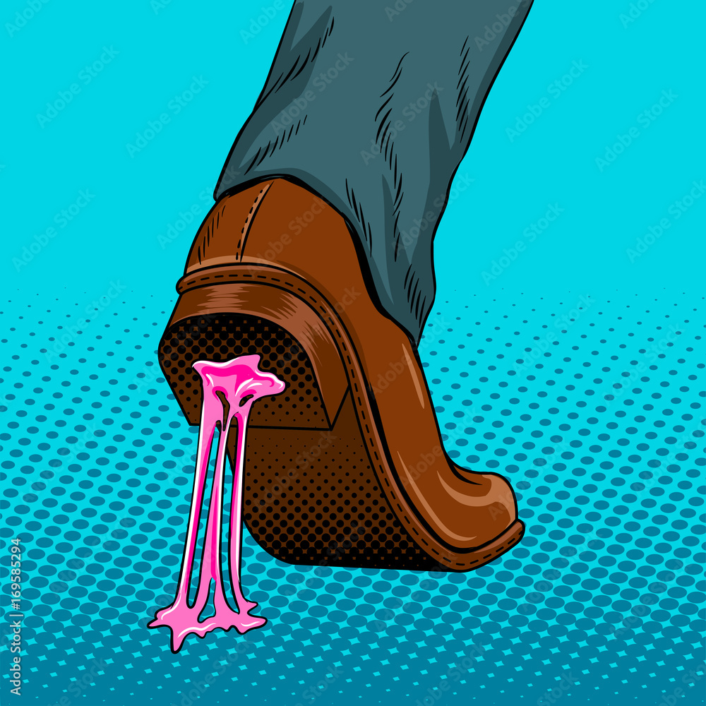 Chewing gum stuck to the shoe pop art vector Stock Vector | Adobe Stock