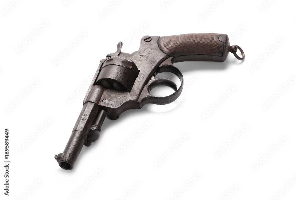Old rusty Belgian Great War revolver, Nagant M1873, pistol isolated on ...