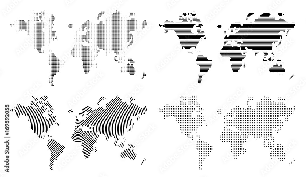 Set of world map, countries. Vector illustration. Isolated on white ...