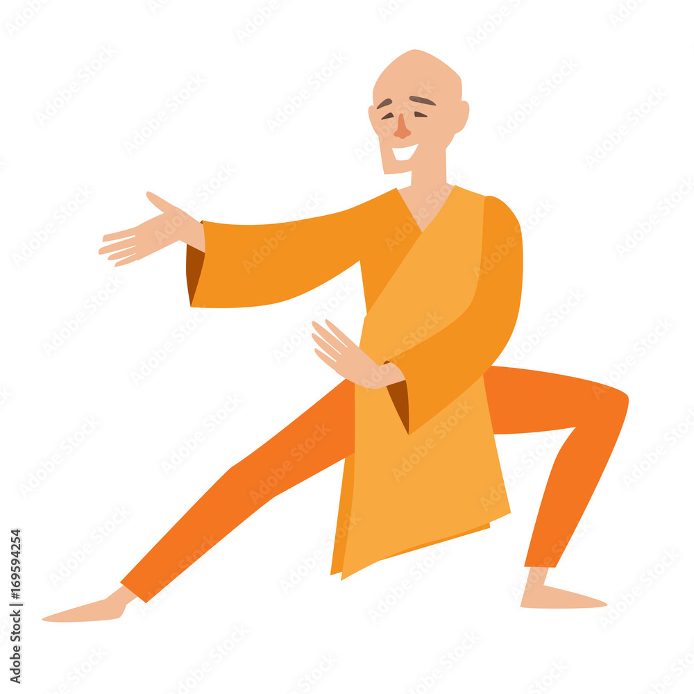 Shaolin monk vector icon. Chinese man in cartoon style. Isolated on ...