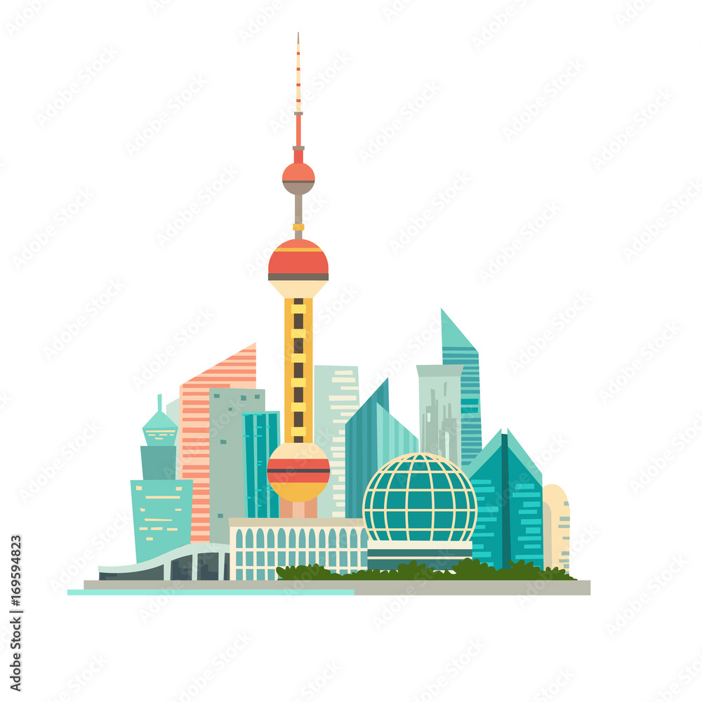 Shanghai cityscape vector icon. Chines urban modern background ...