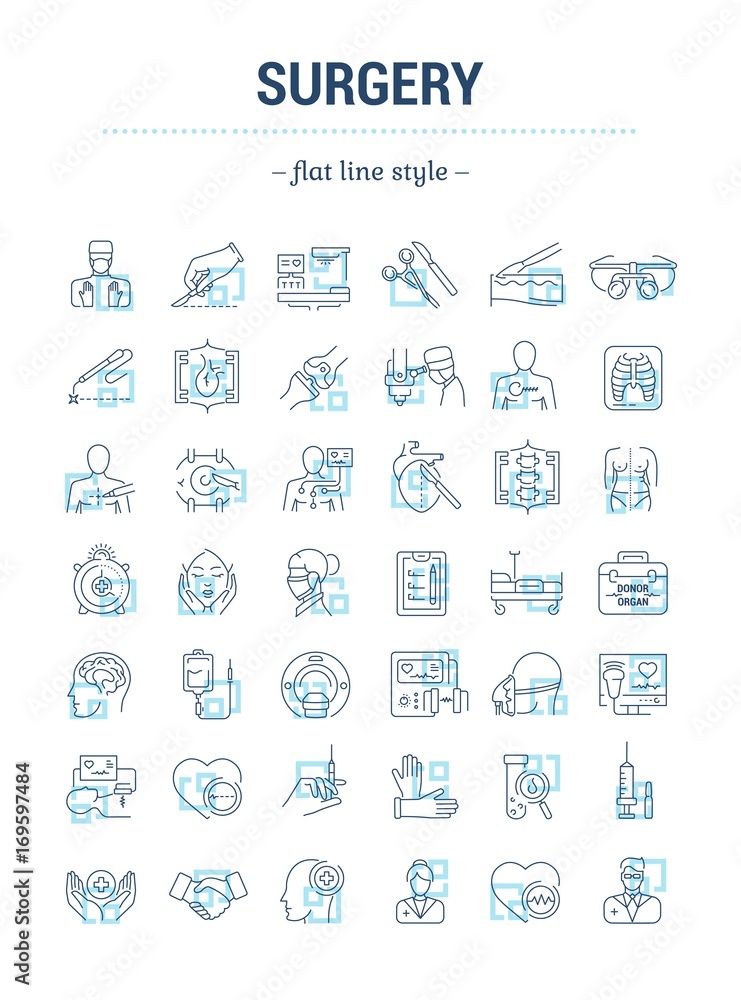 Vector graphic set.Isolated Icons in flat, contour, thin, minimal and ...