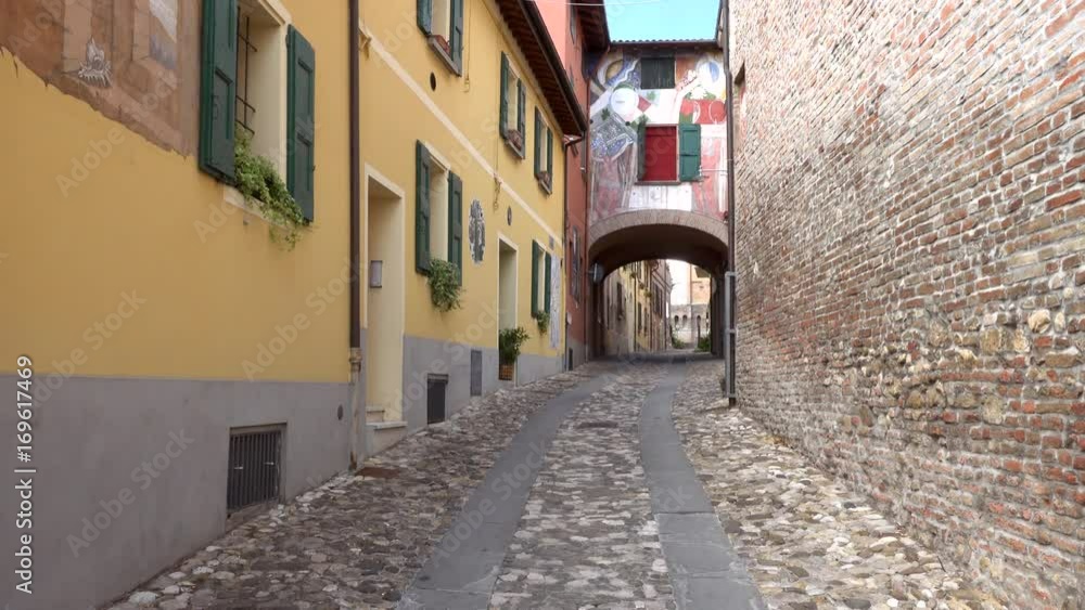 shot of houses of the medieval village of Dozza, a small gem among the ...