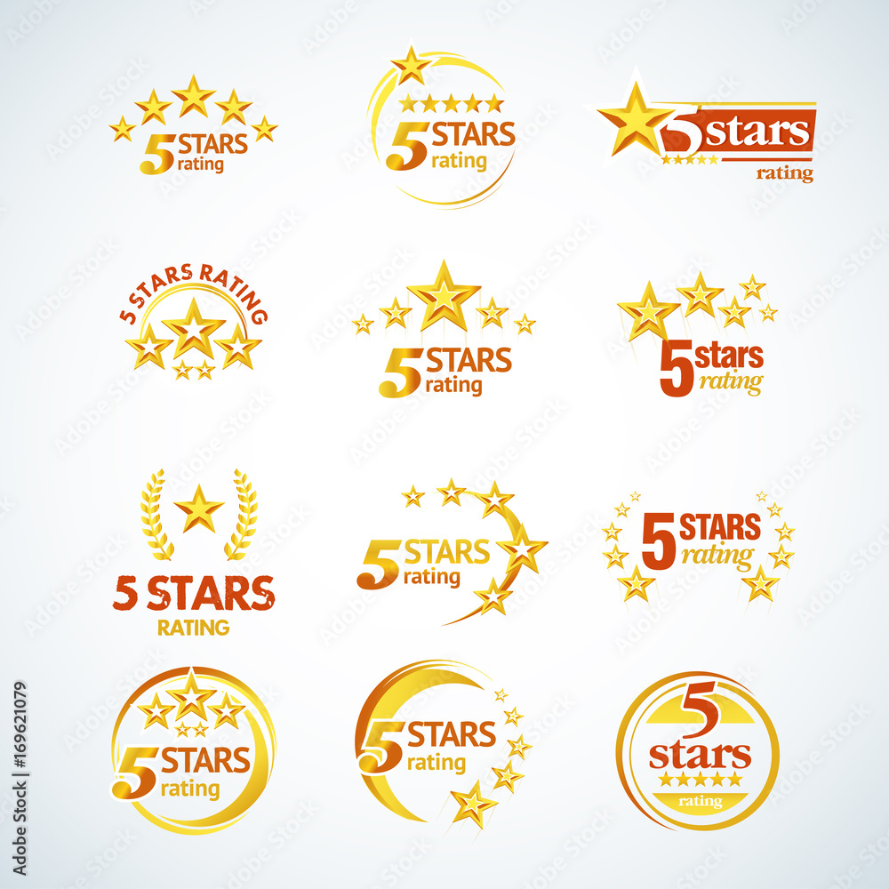 Golden Five stars round logo template set. Isolated Vector illustration ...