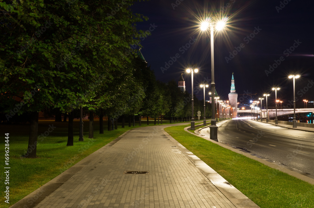 City Sidewalk At Night