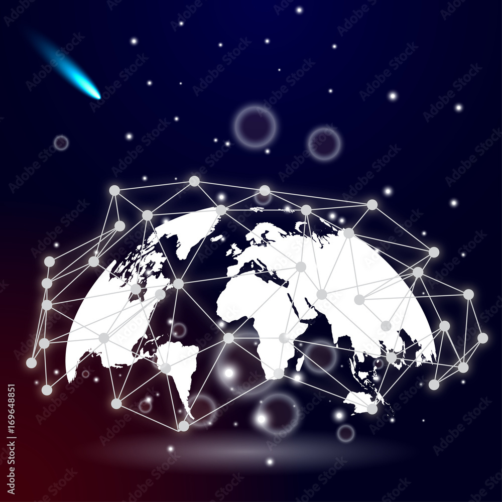 Political World Map with global technology networking concept. Digital ...