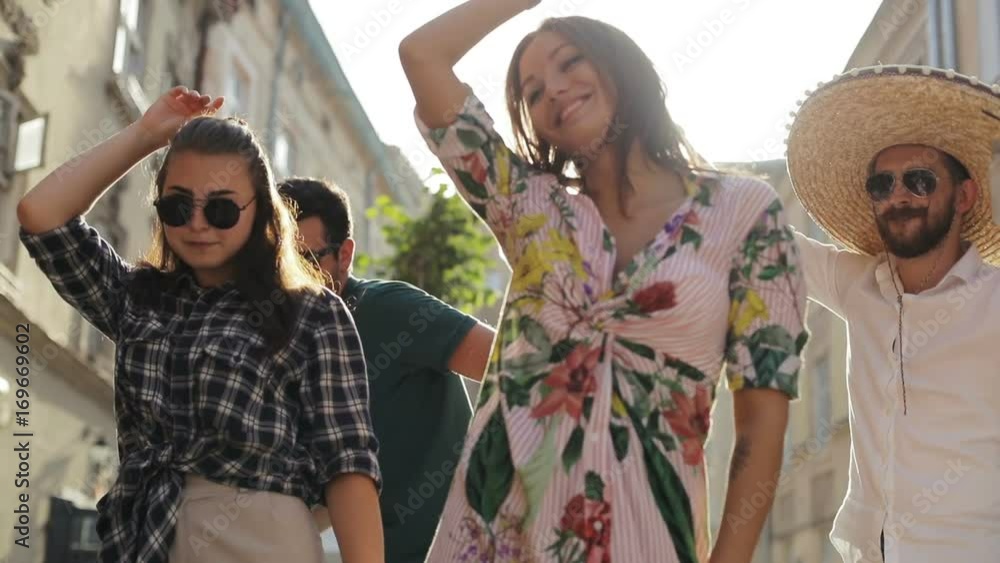 Street dancing concept - young attractive people chilling raving on the ...