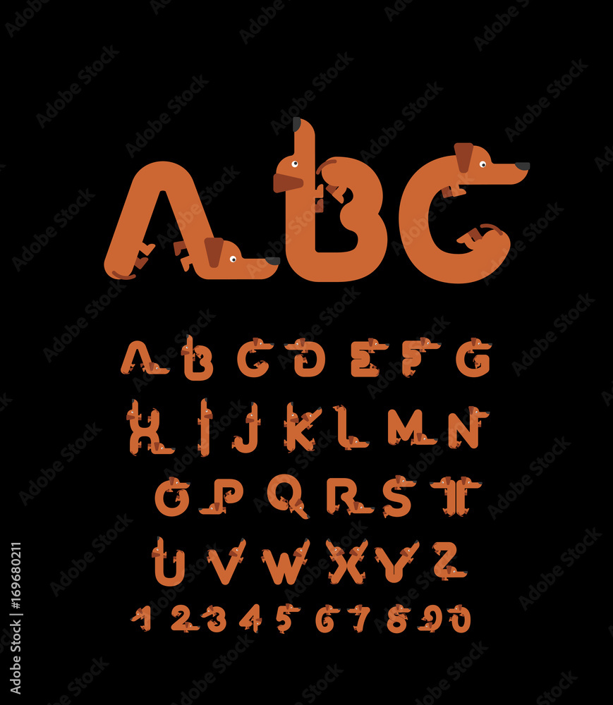 ABC pet. Dog font. Dachshund alphabet. Lettering home animal. Stock ...