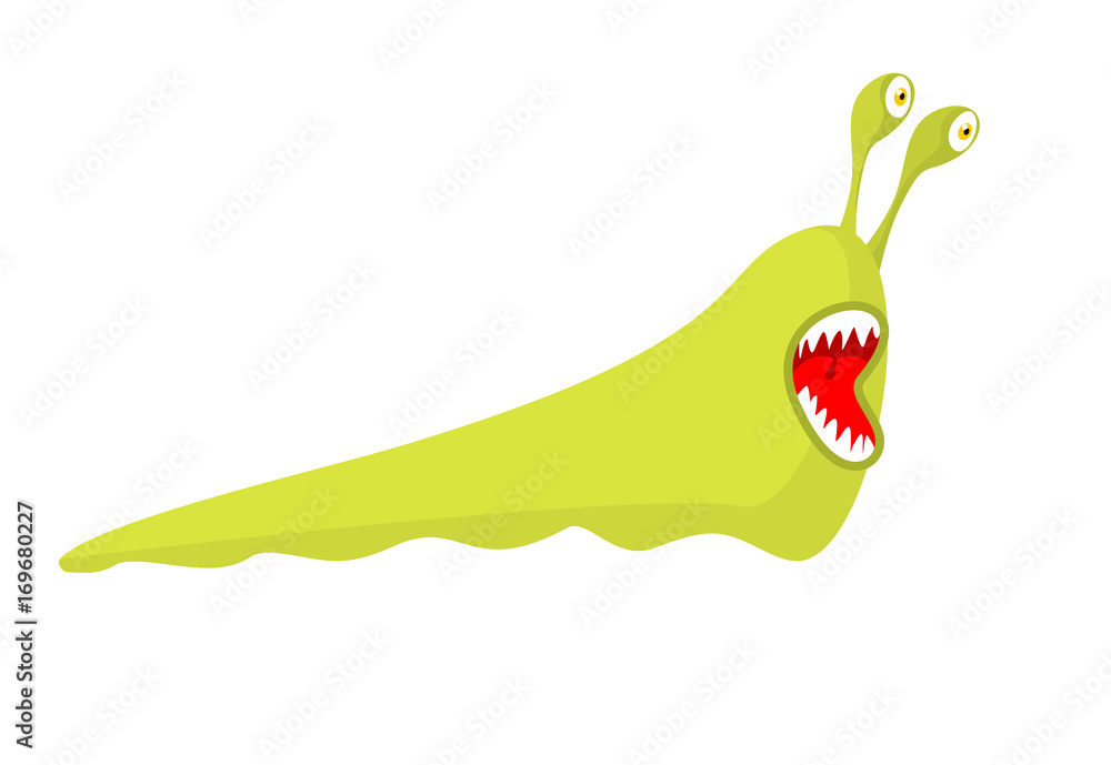 Slug isolated. Green Monster Insect pests. Worm parasite with teeth ...