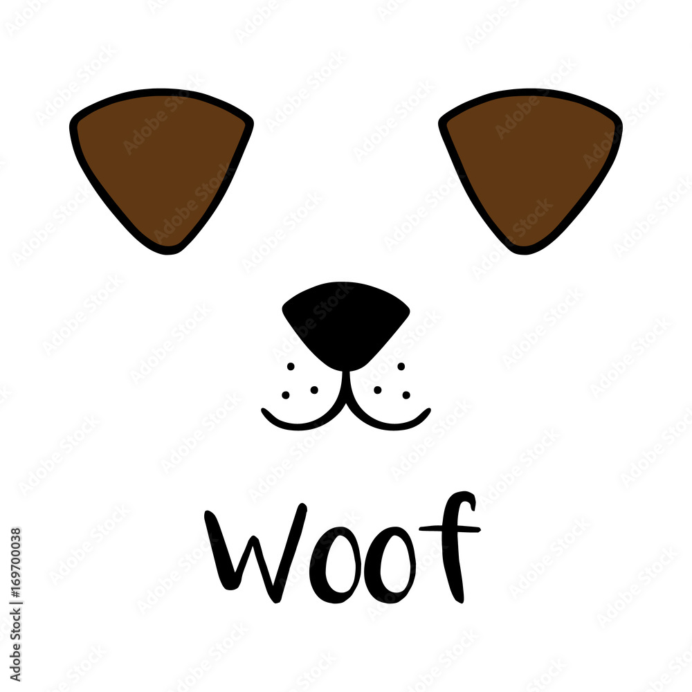 Dog woof vector illustration drawing with writing. Black outlines of ...