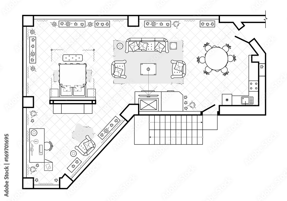 Floor plan, top view. The interior design terrace. The cottage is a ...