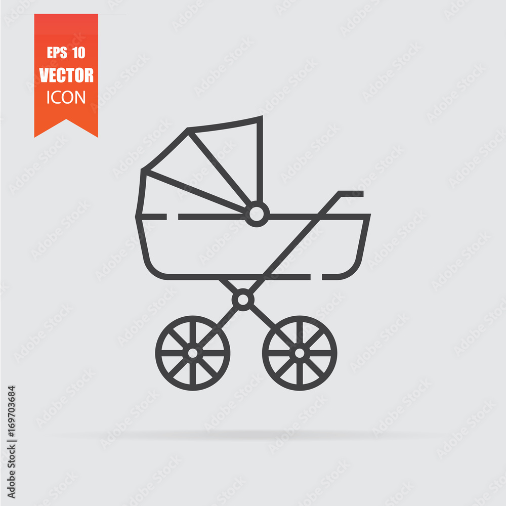 Pram icon in flat style isolated on grey background. Stock Vector ...
