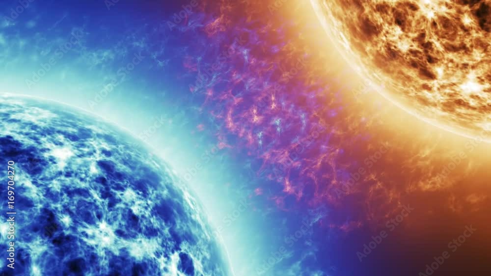 Blue star Vs Red star. Red Sun surface with solar flares against Blue ...