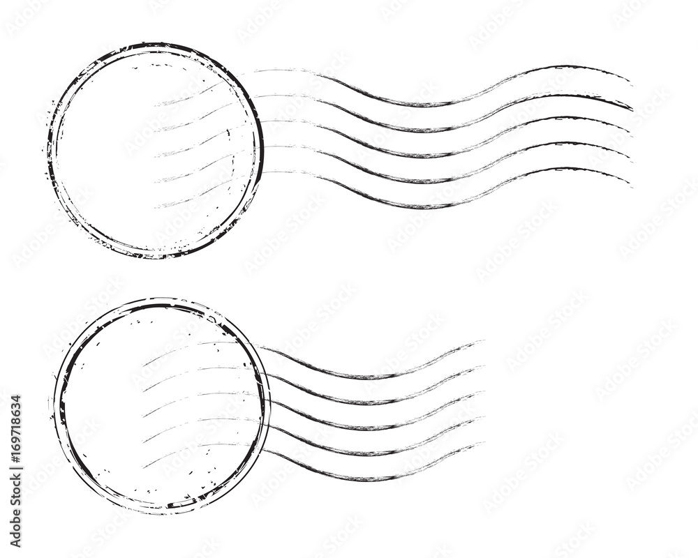 Set of postal stamps and postmarks, black isolated on white background ...