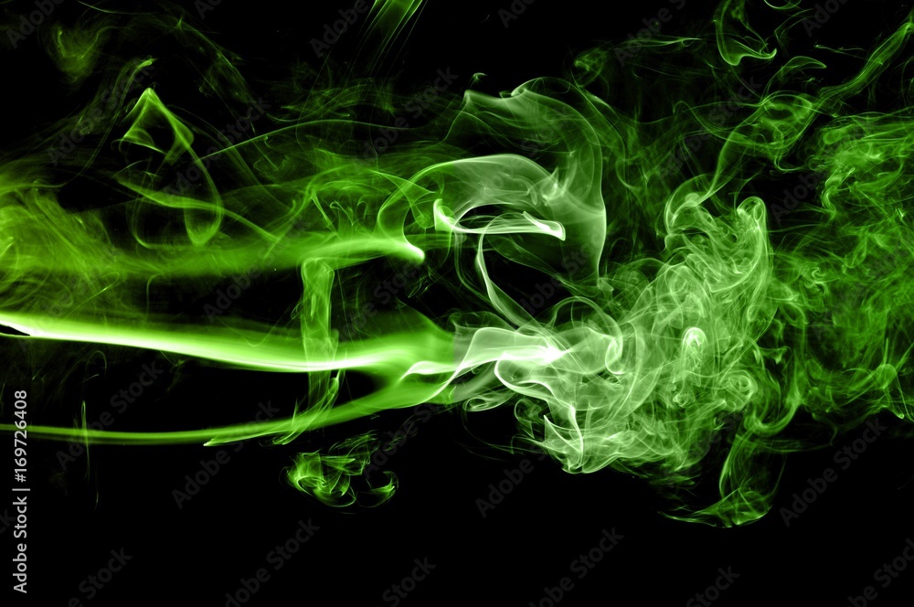 Abstract green smoke on black background, smoke background,green ink ...