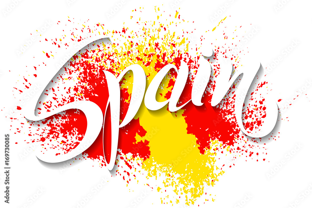 Handwritten Spain. Vector lettering. Flag of Spain made of colorful ...