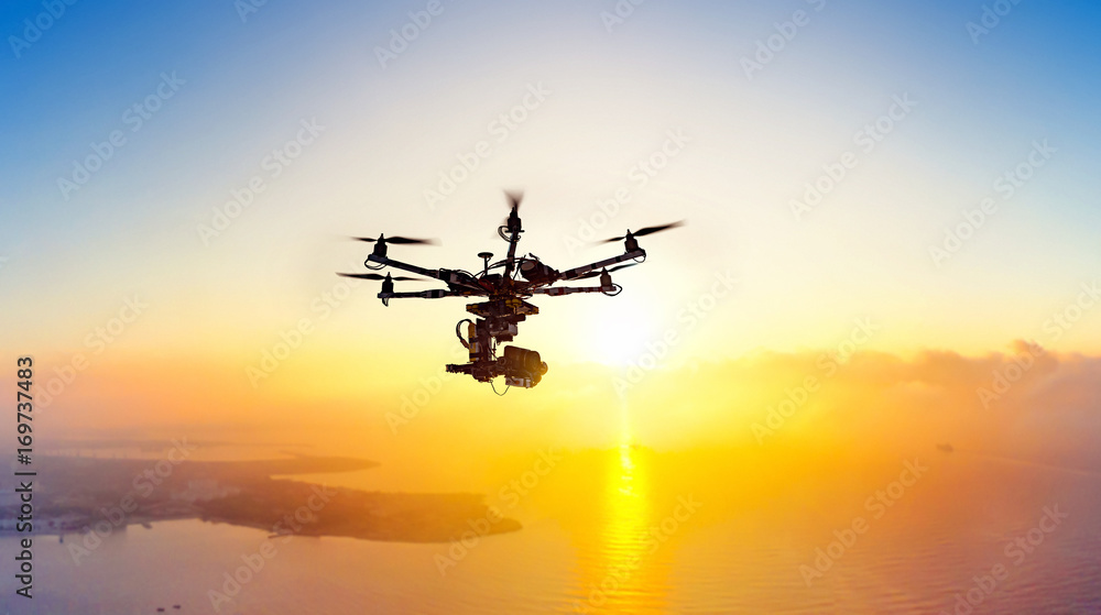 Innovation photography concept. Silhouette of the professional drone ...