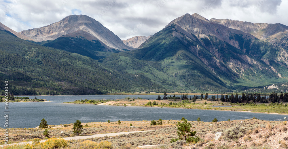 Rocky Mountain vista from State Highway 82 near Twin Lakes, Colorado, U ...