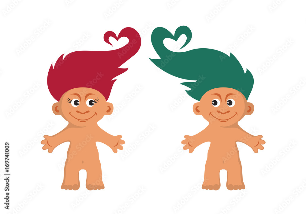 Two hairy trolls in love icon vector. Cute troll figures icon set ...