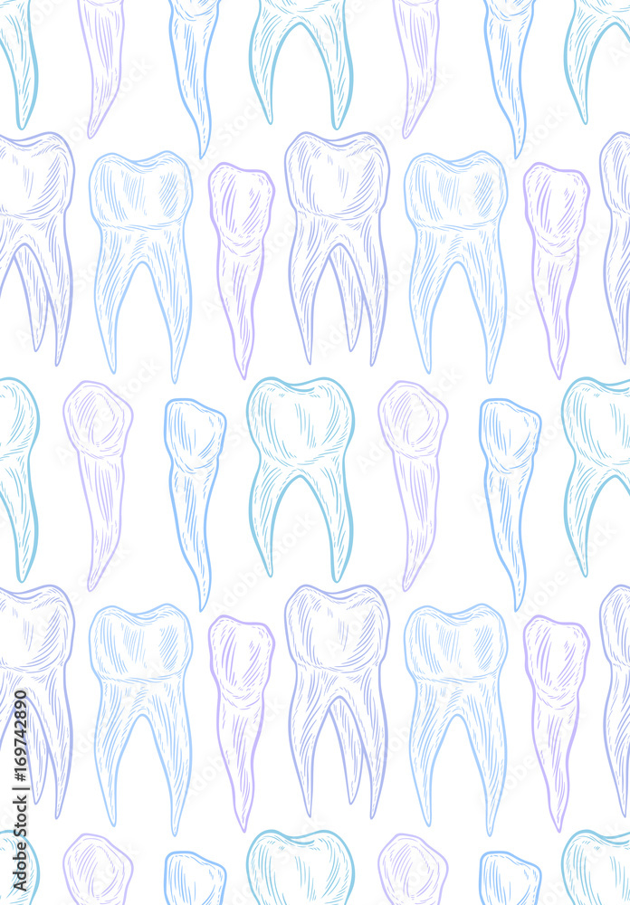 Stylized doodle, hand drawn outline of teeth. A seamless tooth pattern ...