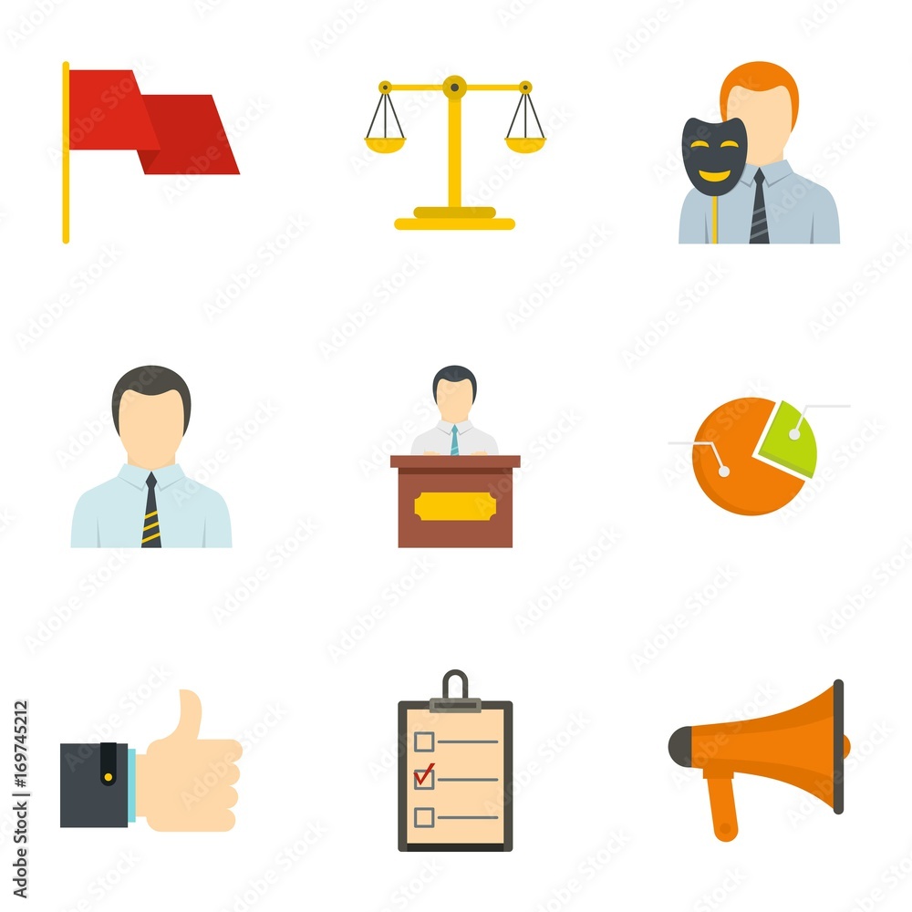 Law icons set, flat style Stock Vector | Adobe Stock