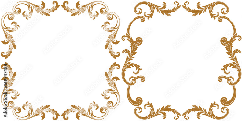 Set of golden vintage border frame engraving with retro ornament ...