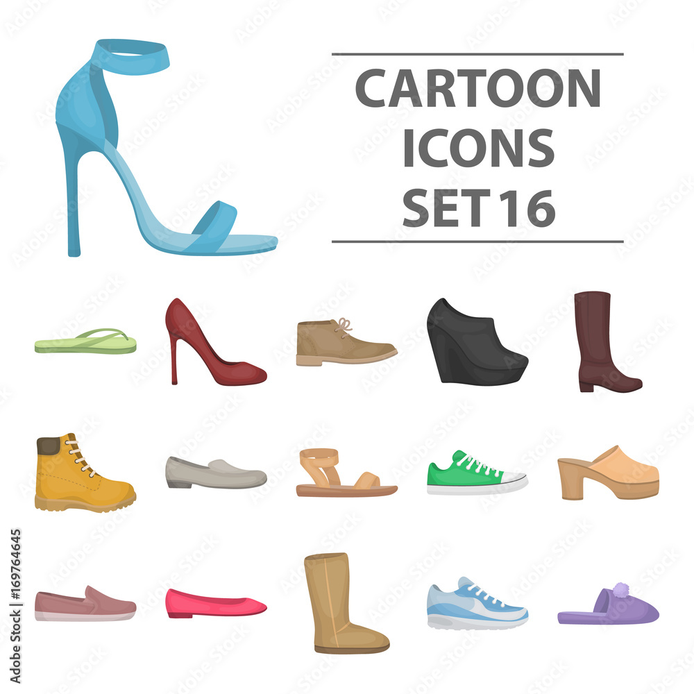 Shoes set icons in cartoon style. Big collection of shoes vector ...