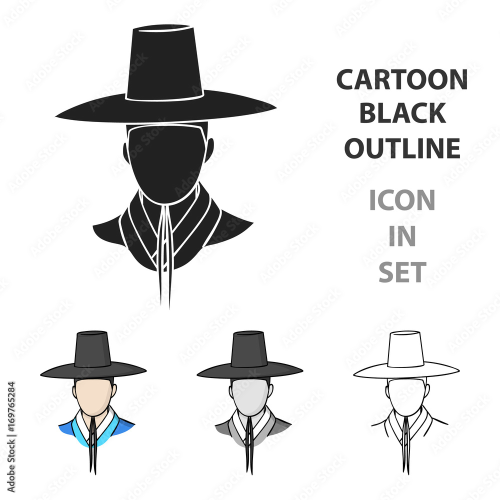 Traditional korean hat icon in cartoon style isolated on white ...