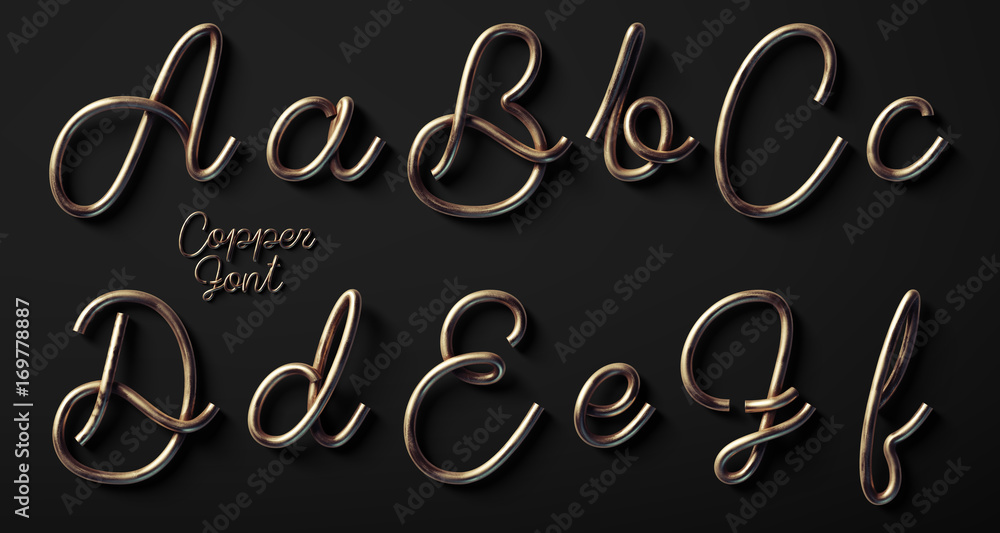 3d render of copper font with letters made of metal wire Stock ...