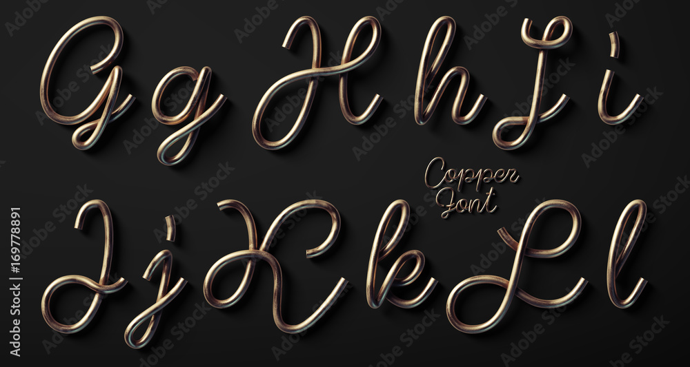 3d render of copper font with letters made of metal wire Stock ...