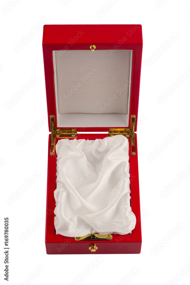 red box with silk interior isolated on white background Stock Photo ...