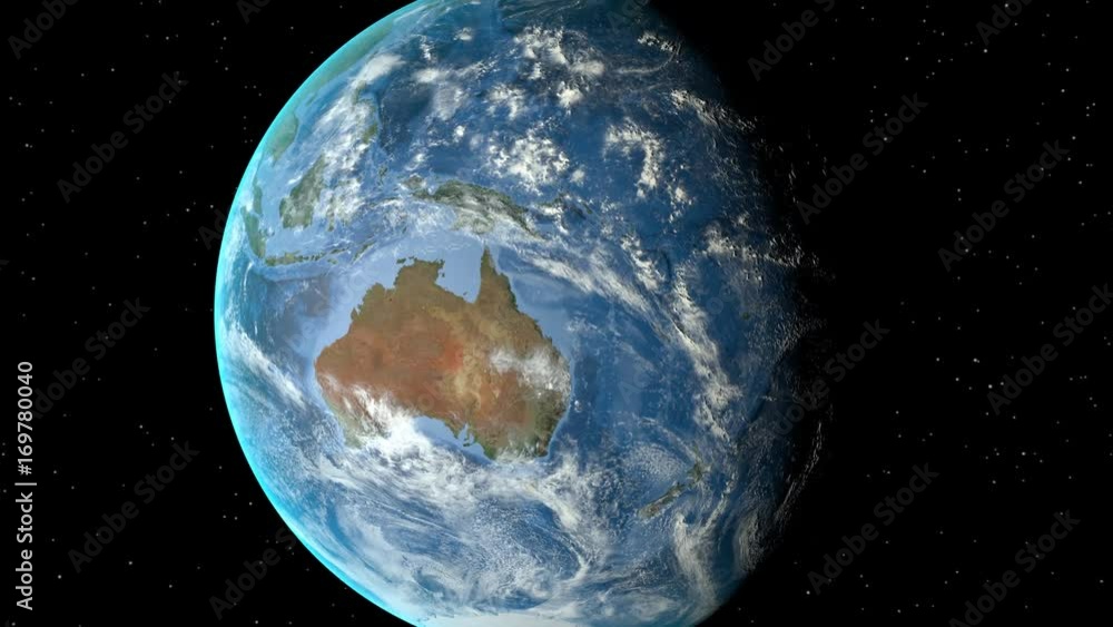 Night to day - rotating Earth. Zoom in on Australia outlined Stock ...