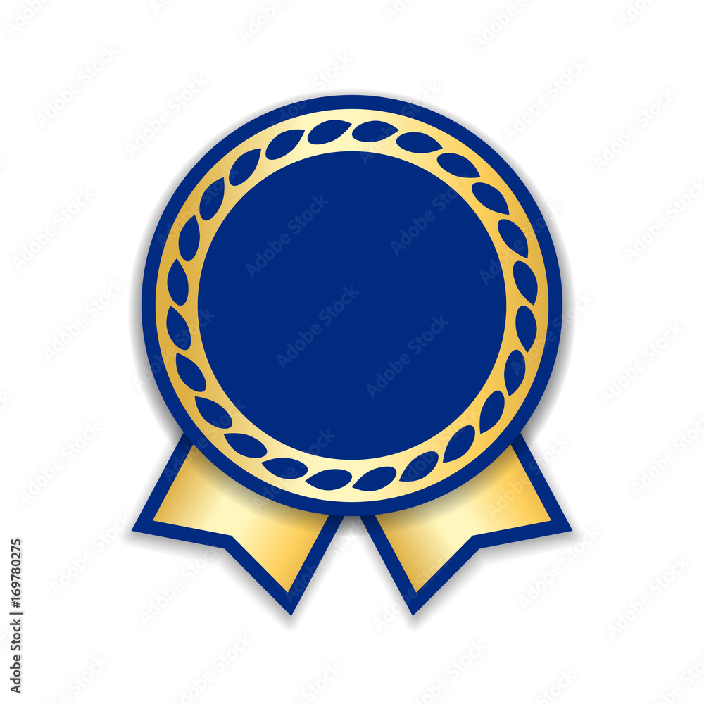 Award ribbon isolated. Gold blue design medal, label, badge ...